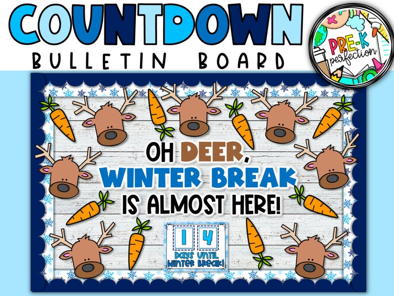 Winter Break Countdown Reindeer Bulletin Board Winter - Etsy