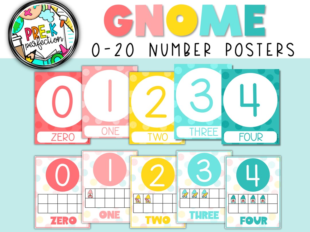 GNOME Classroom Decor THEME | 0-20 Ten Frame Number Posters | Polka Dot ...