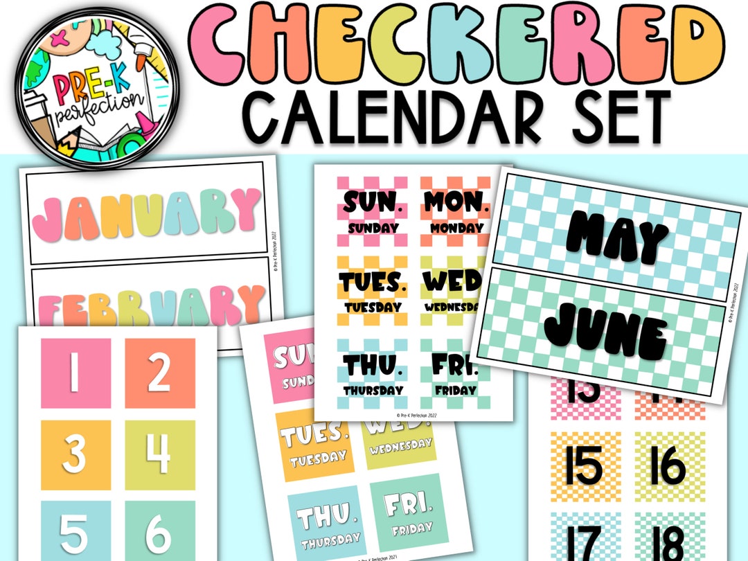 Checkered Chick Classroom Decor | Retro Check Calendar Set | 90s Y2k ...