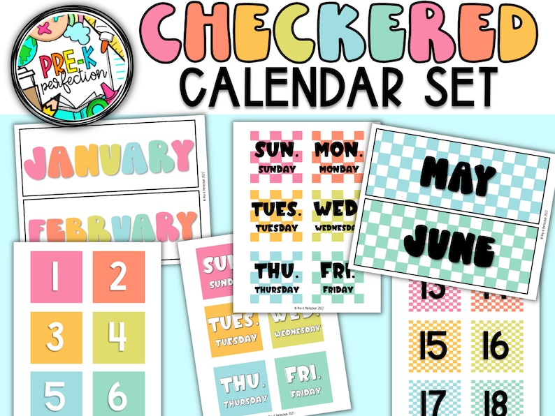 Checkered Classroom Calendar Set: Retro Y2k Decor (digital Download) - Etsy