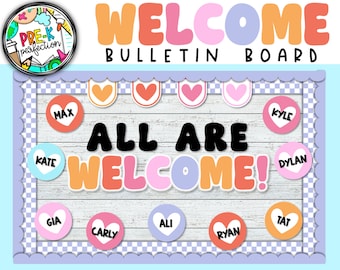 Inclusive Classroom Welcome Bulletin Board: Bright Hearts Decor ...