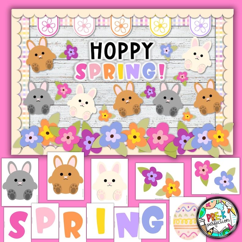 Easter Bunny Bulletin Board Kit: Groovy Spring Classroom Decor (digital ...