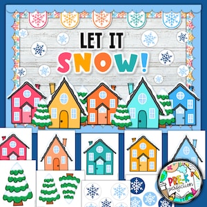 Let It Snow Bulletin Board | Winter Bulletin Board | Winter Houses - Etsy
