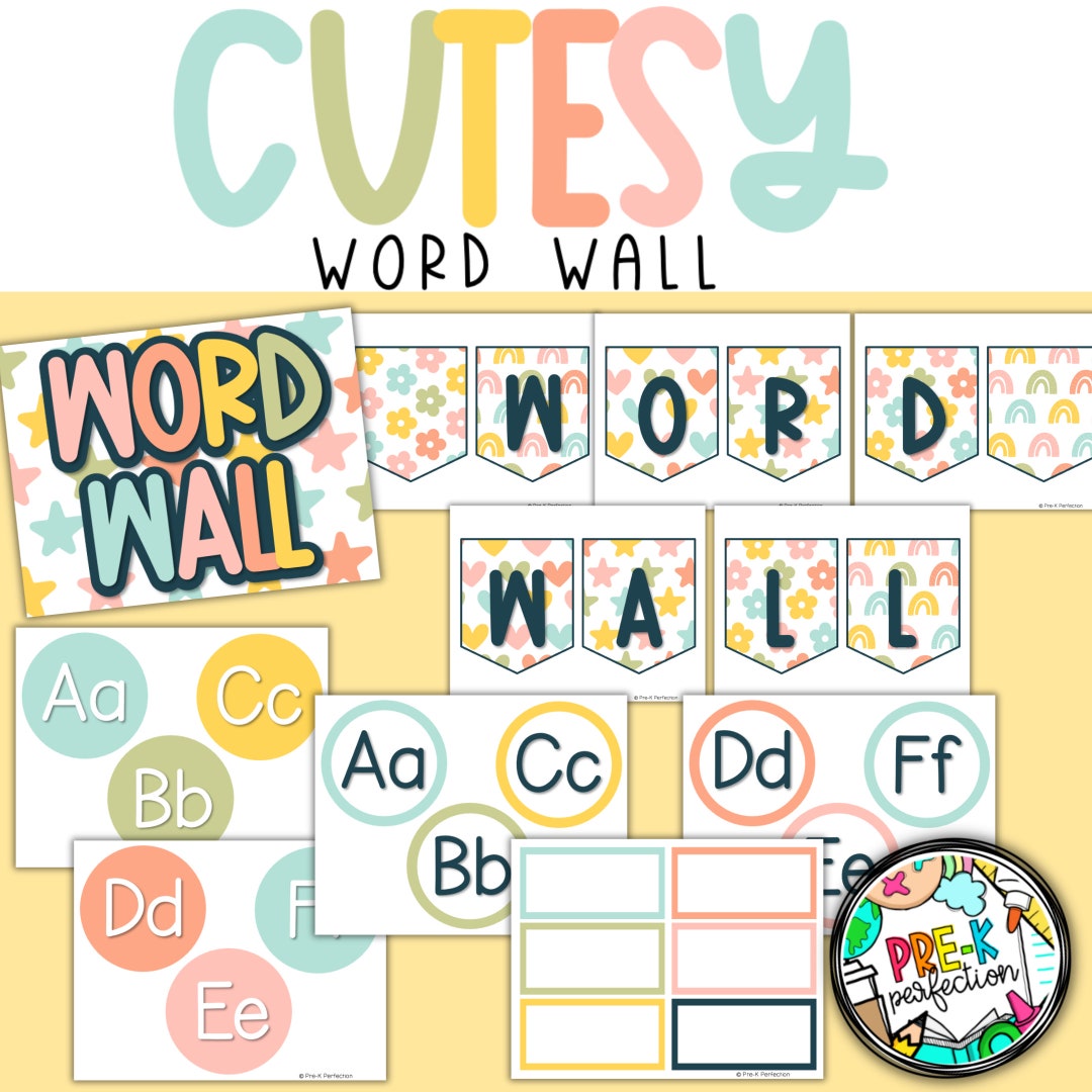 CUTESY Classroom Decor | Word Wall | Pastel Doodle Decor | Pastel ...