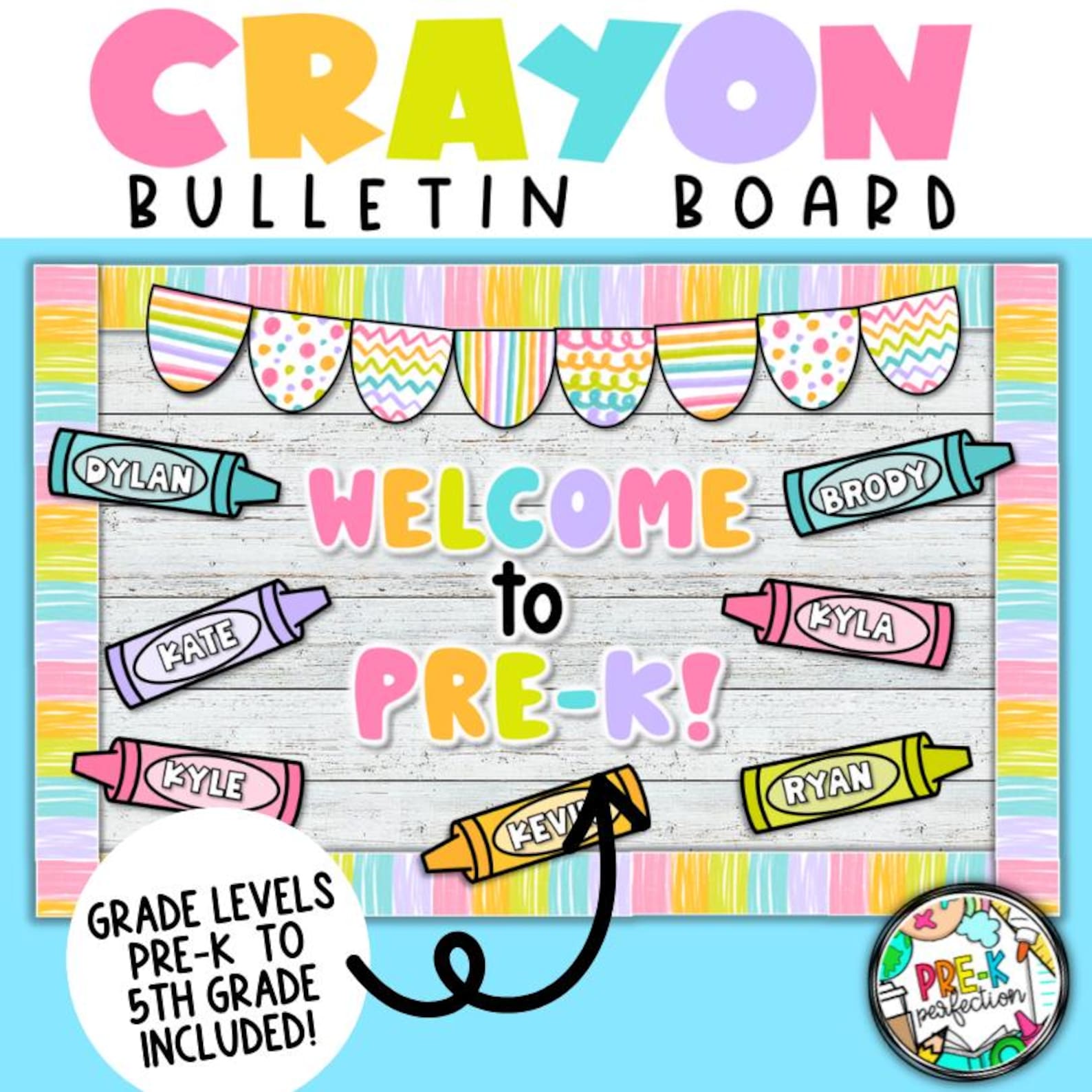 Back to School Crayon Bulletin Board Kit: Rainbow Classroom Decor ...