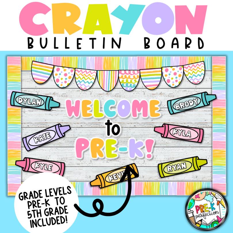 Back to School Crayon Bulletin Board Kit: Rainbow Classroom Decor ...