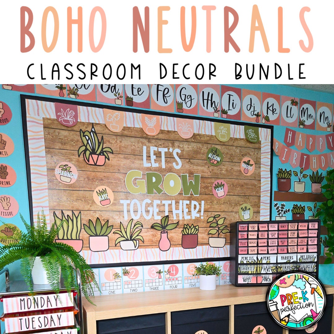 Boho Neutrals Classroom Decor Bundle: Earthy Plant Theme (digital ...