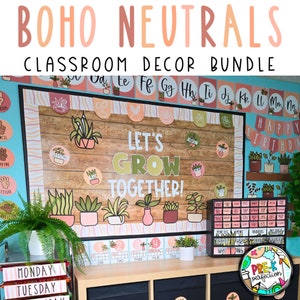 Boho Neutrals Classroom Decor BUNDLE Boho Plant Decor Calm and Earthy ...