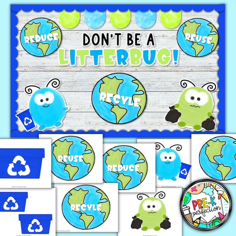 Earth Day Bulletin Board Kit: Litterbug & Recycle Bug Decor (digital ...