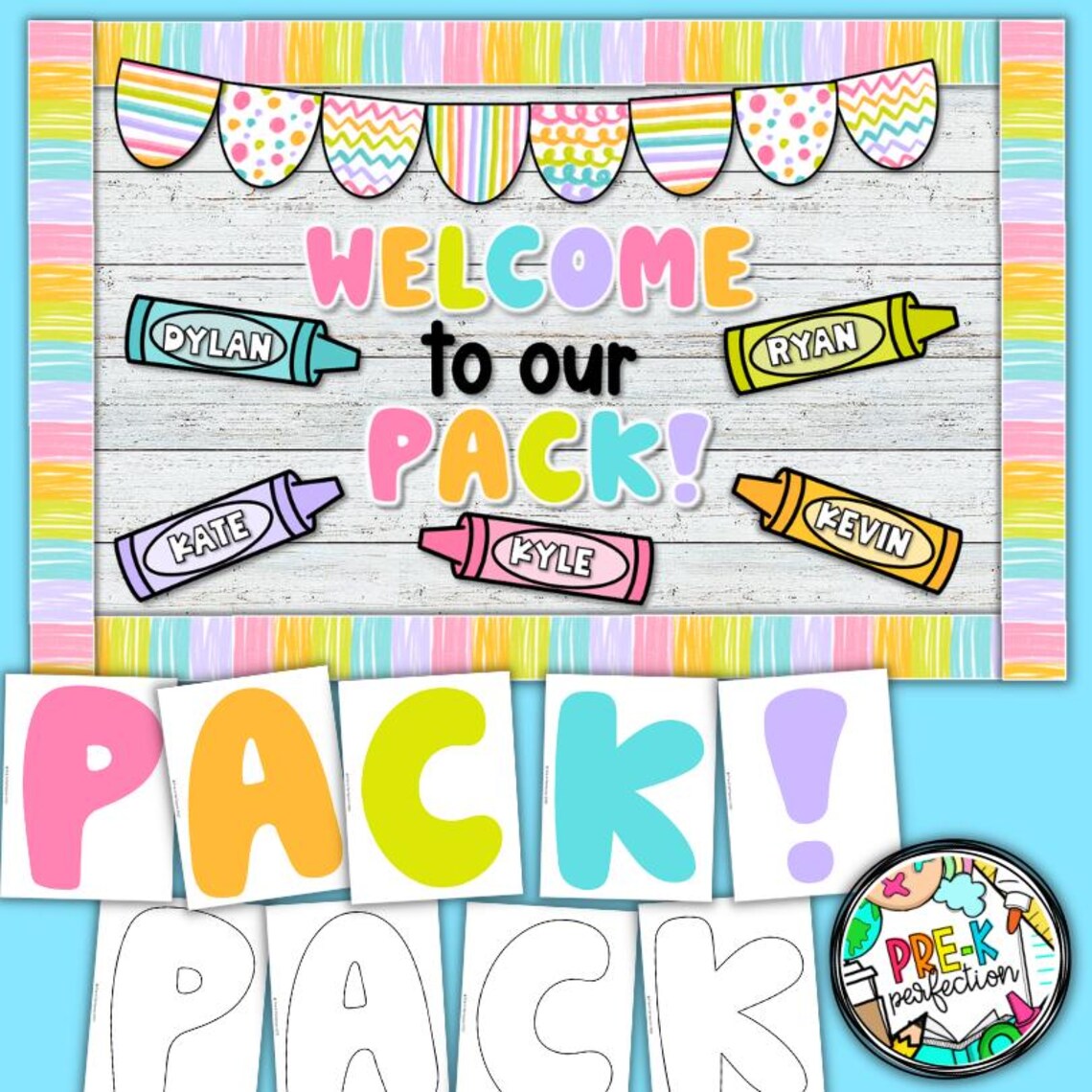 Back to School Crayon Bulletin Board Kit: Rainbow Classroom Decor ...