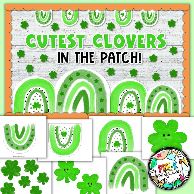 St. Patrick's Day Bulletin Board Kit: Clover Classroom Decor (digital ...