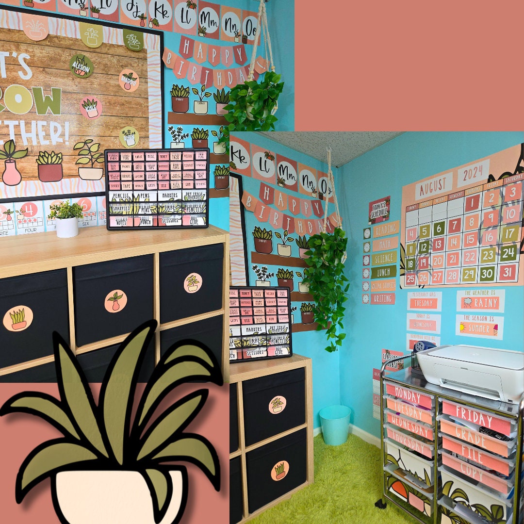 Boho Neutrals Classroom Decor Bundle: Earthy Plant Theme (digital ...