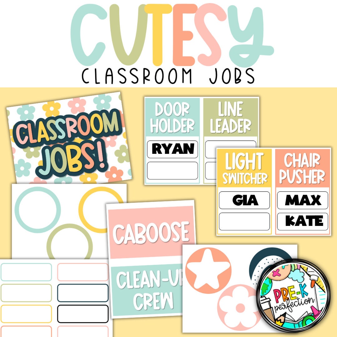 Cutesy Classroom Decor | Classroom Jobs | Pastel Doodle Decor | Pastel ...