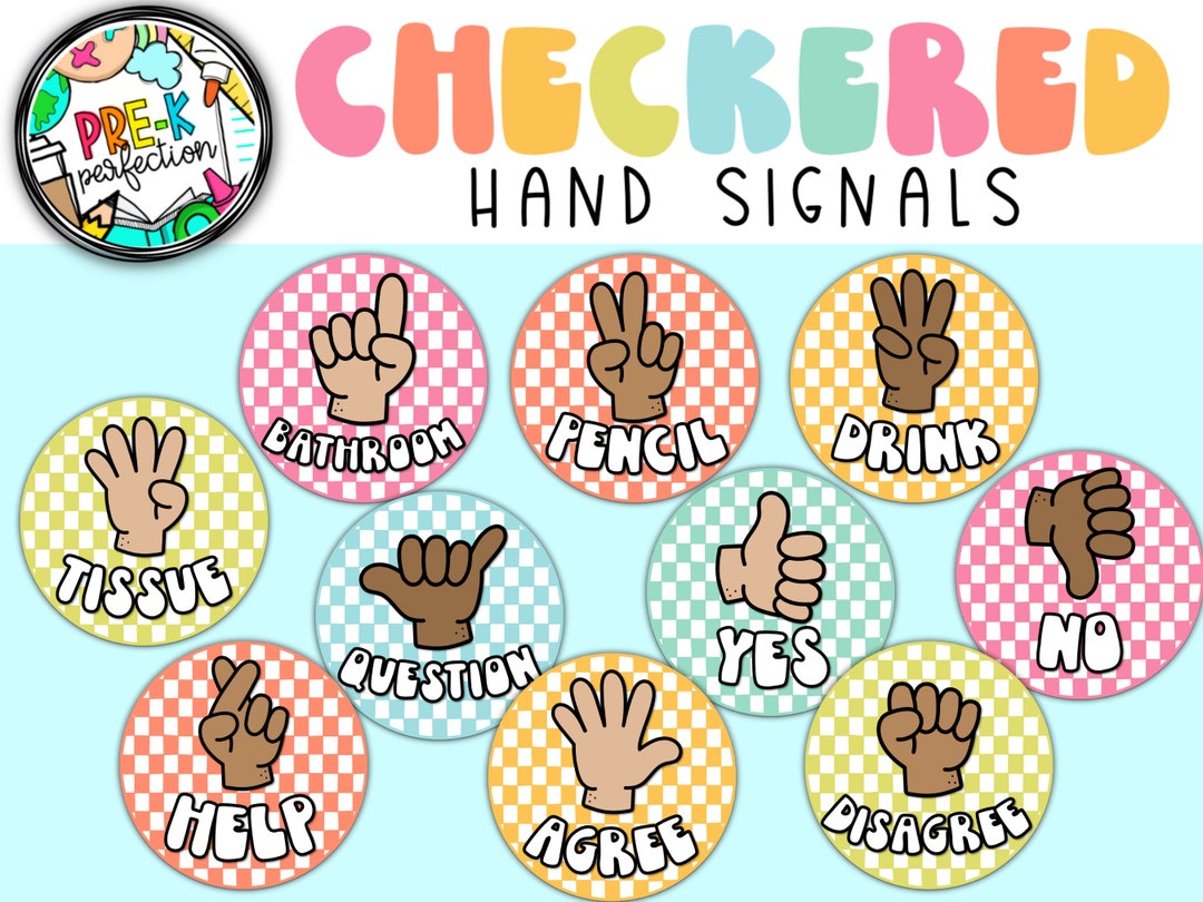 Y2K Checkered Chick Classroom Decor | Hand Signals | Editable - Etsy