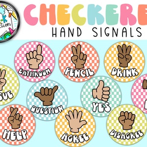 Y2K Checkered Chick Classroom Decor | Hand Signals | Editable - Etsy