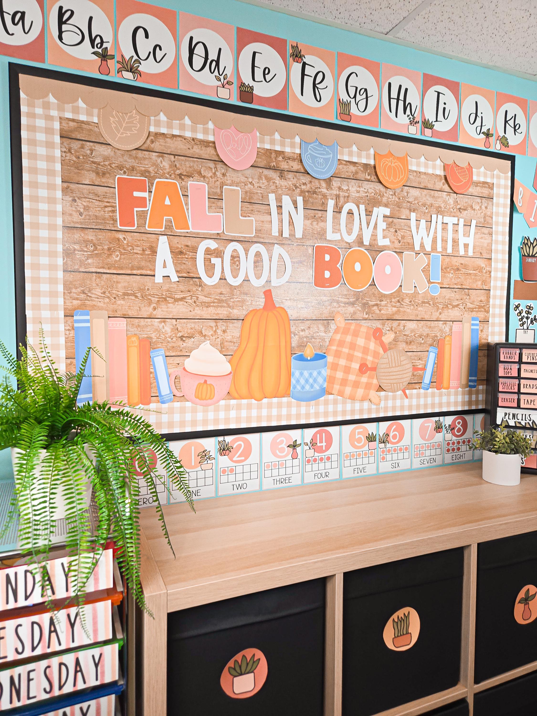 Cozy Fall Book Bulletin Board Kit: Boho Classroom Decor (digital ...