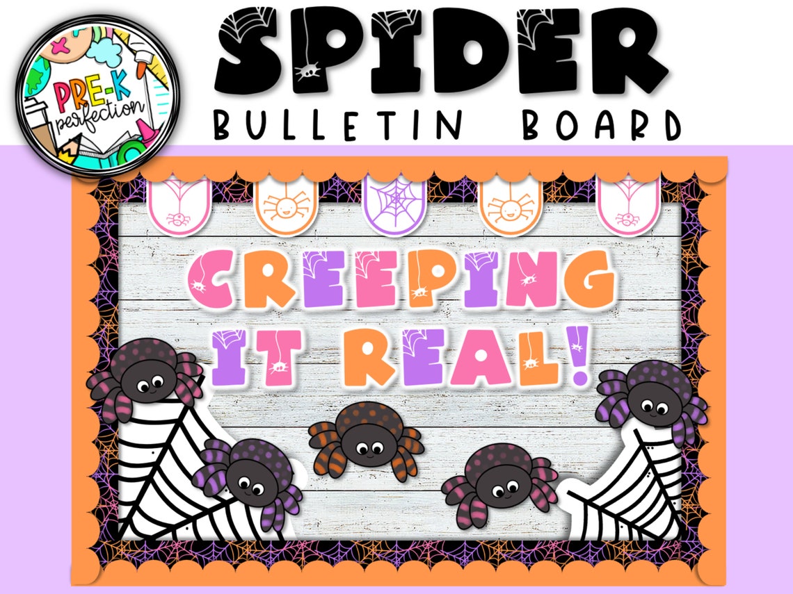 Halloween Spider Bulletin Board Kit: Creeping It Real Decor (digital ...