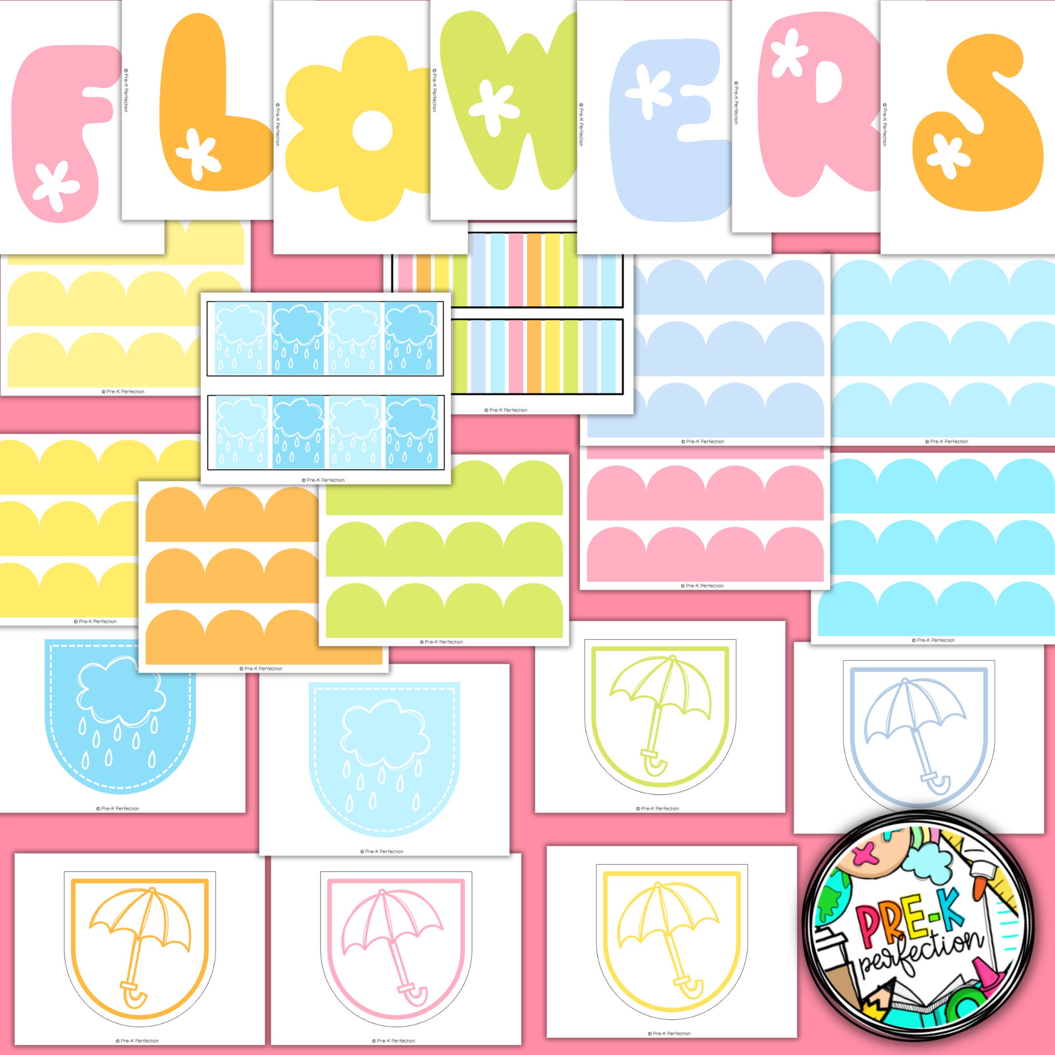 Spring Showers Bulletin Board Kit: Umbrellas & Raindrops (digital ...