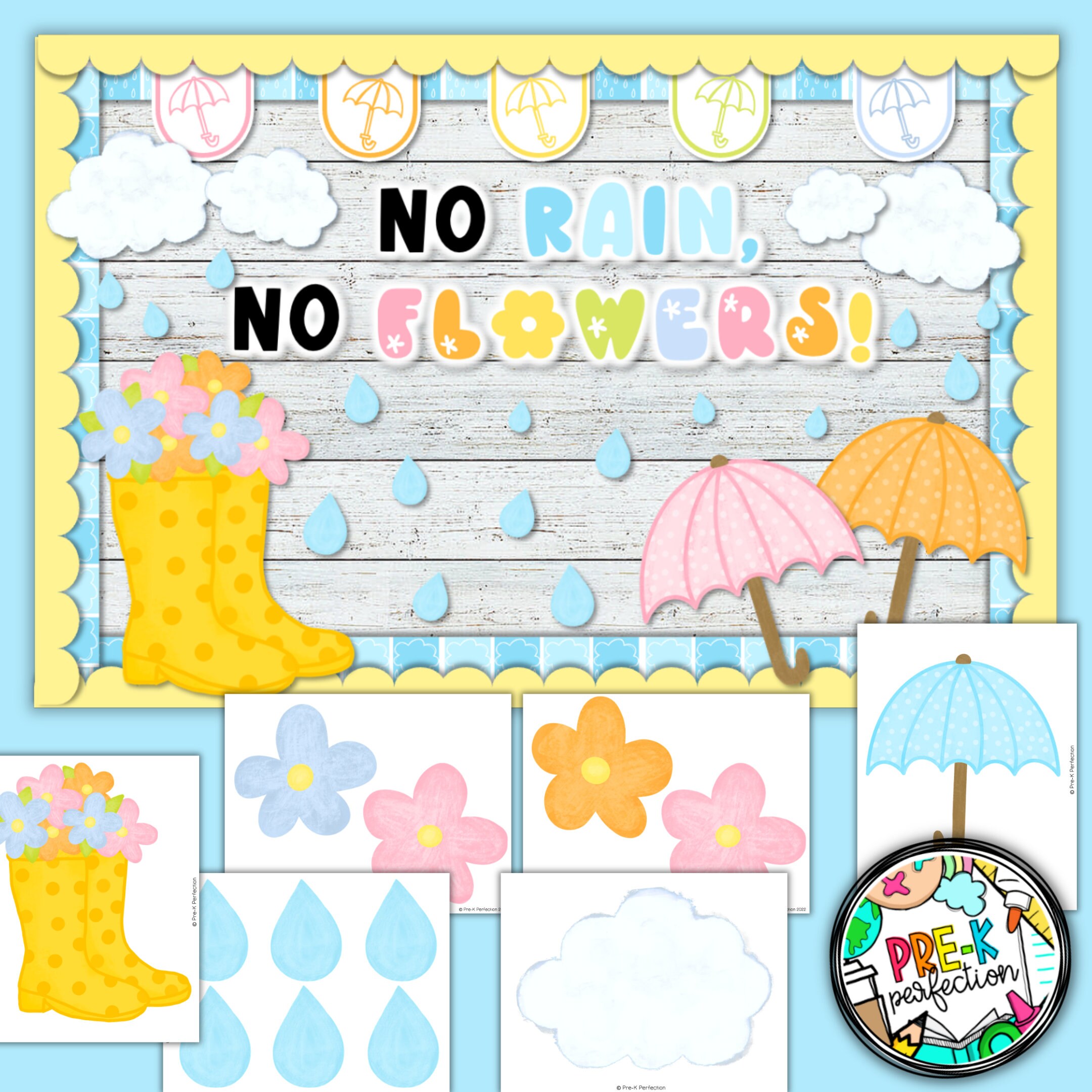 Spring Showers Bulletin Board Kit: Umbrellas & Raindrops (digital ...