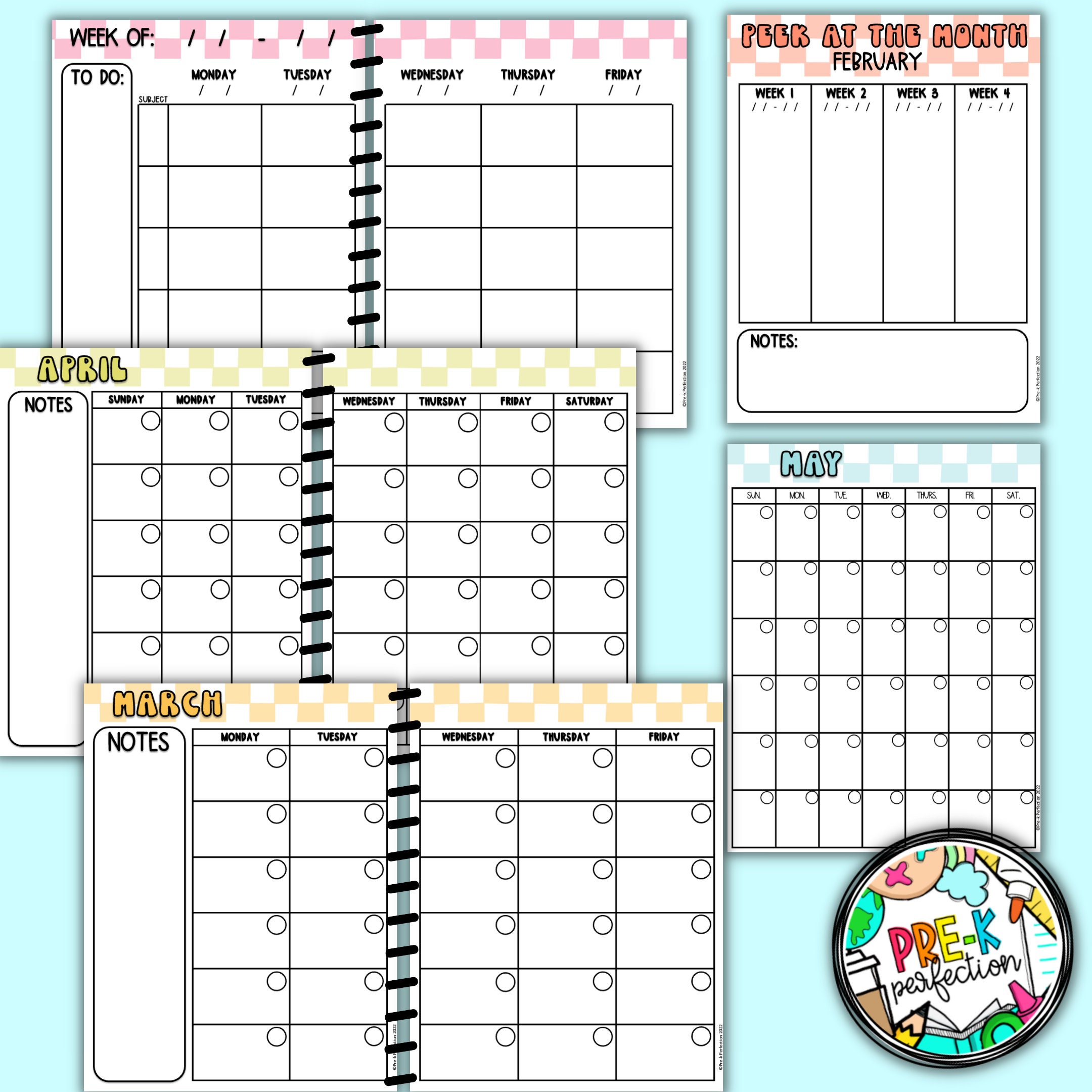 Retro Check Teacher Planner: Editable Charts (digital Download) - Etsy