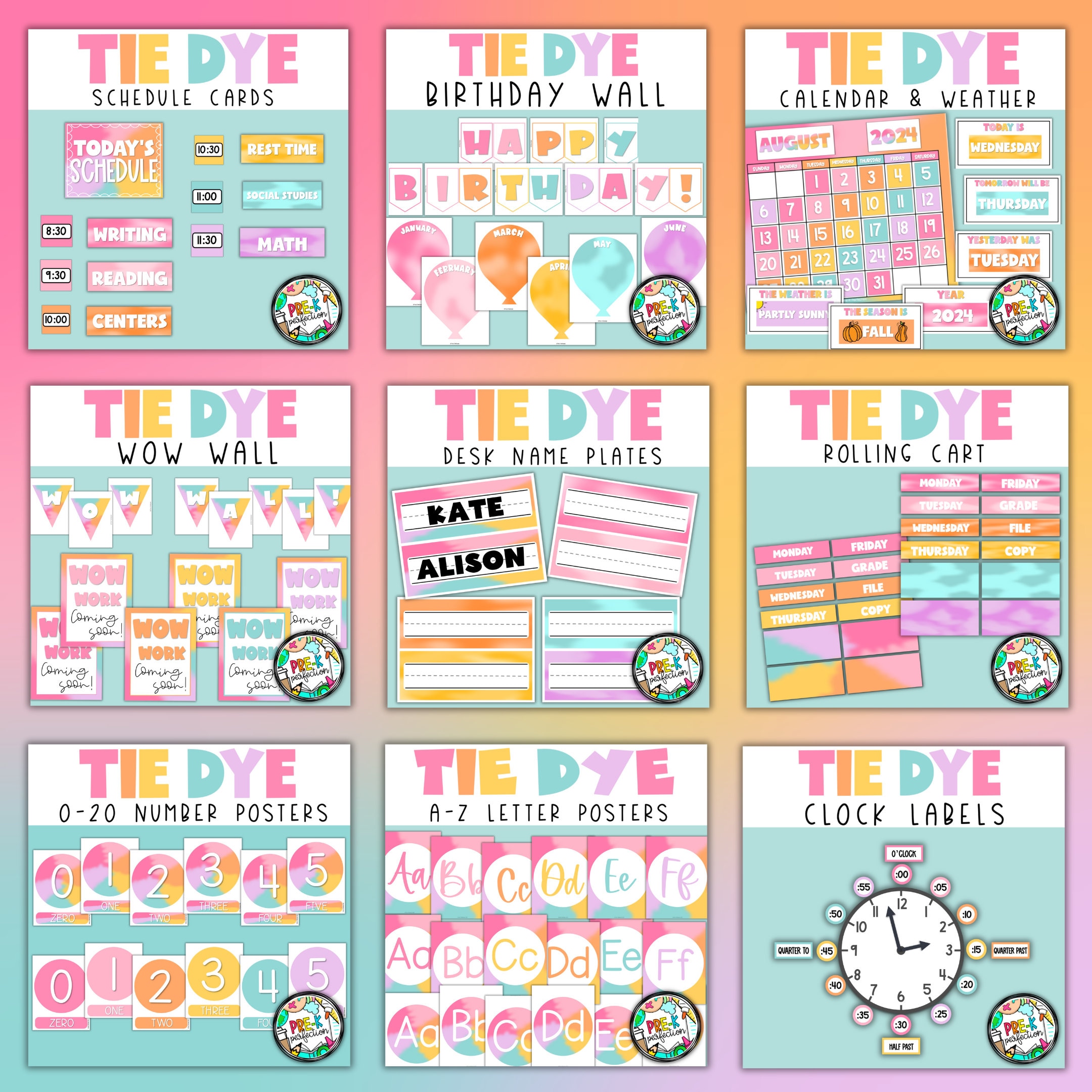 Rainbow Tie Dye Classroom Decor Bundle (digital Download) - Etsy