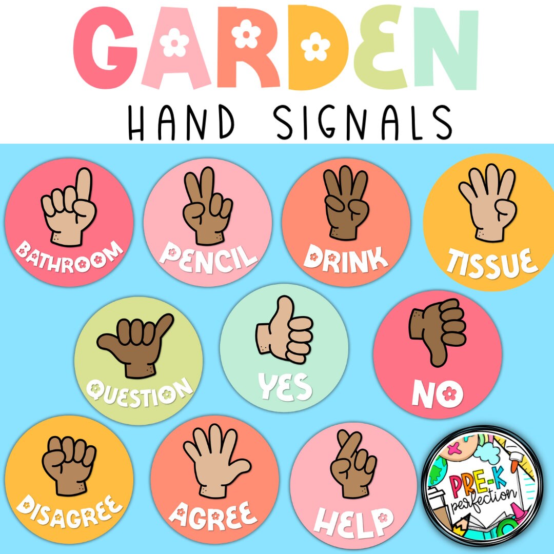 Garden Classroom Decor | Hand Signals | Rainbow Flower Decor - Etsy