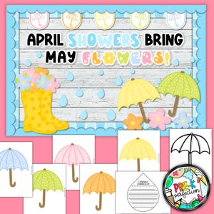 Spring Showers Bulletin Board Kit: Umbrellas & Raindrops (digital ...