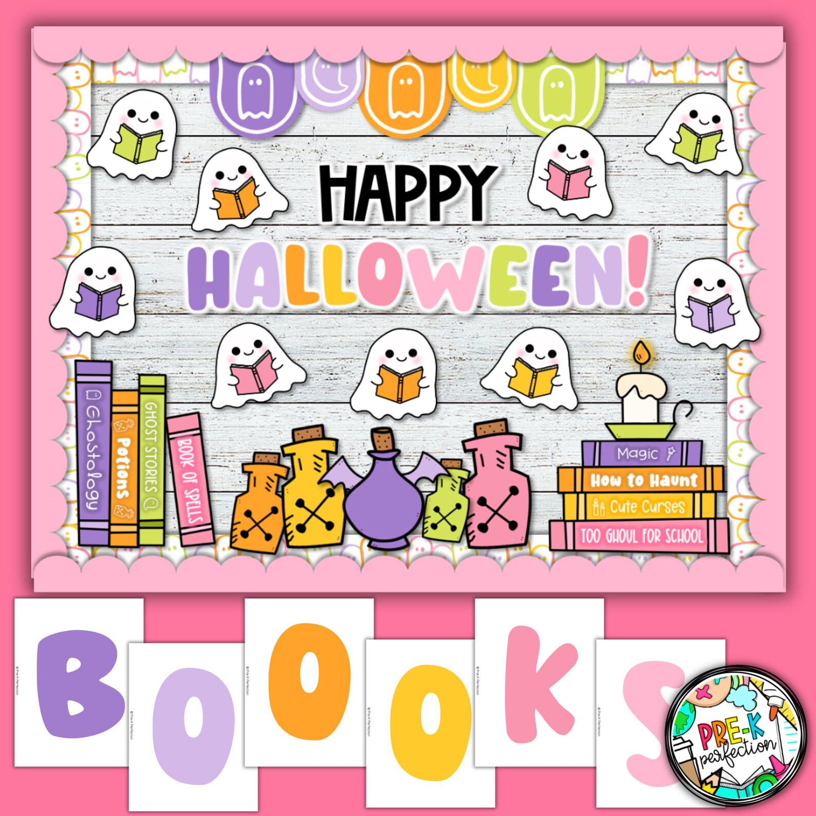 Halloween Library Bulletin Board Kit: Ghosts, Books, Potions (digital ...