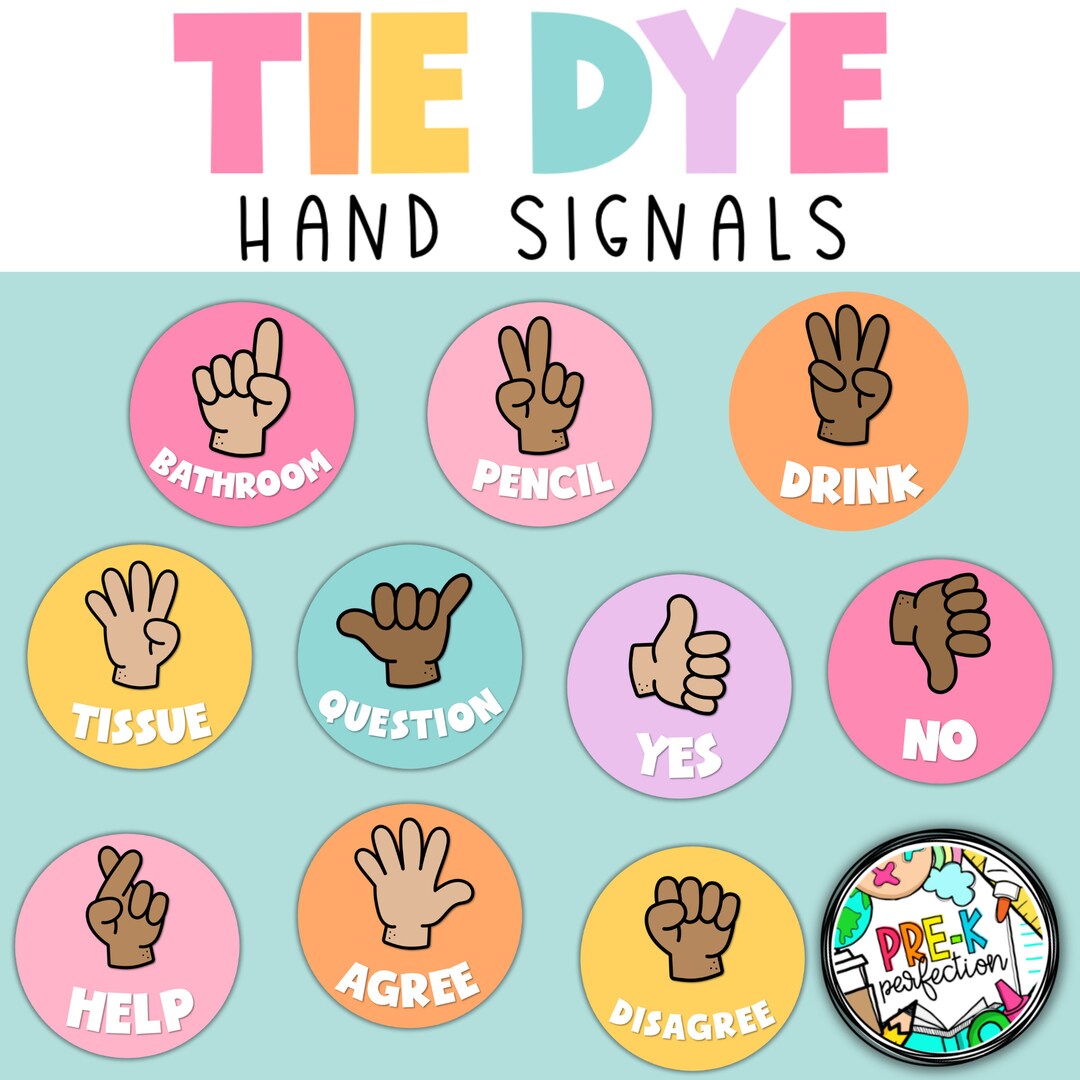 Tie Dye Classroom Decor | Hand Signals | Funky Rainbow Tie Dye Decor - Etsy