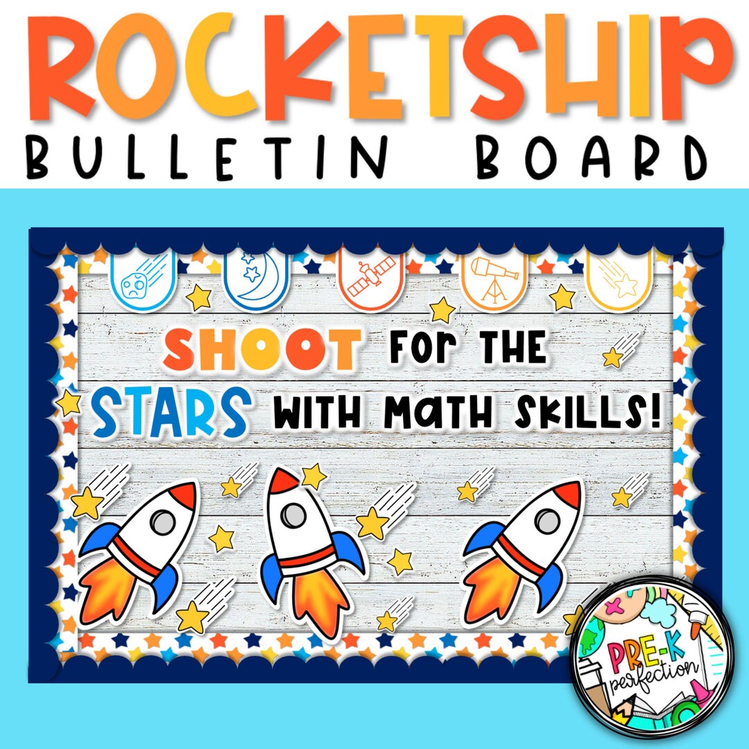 Rocket Ship Bulletin Board: Math & Literacy Outer Space Decor (digital ...