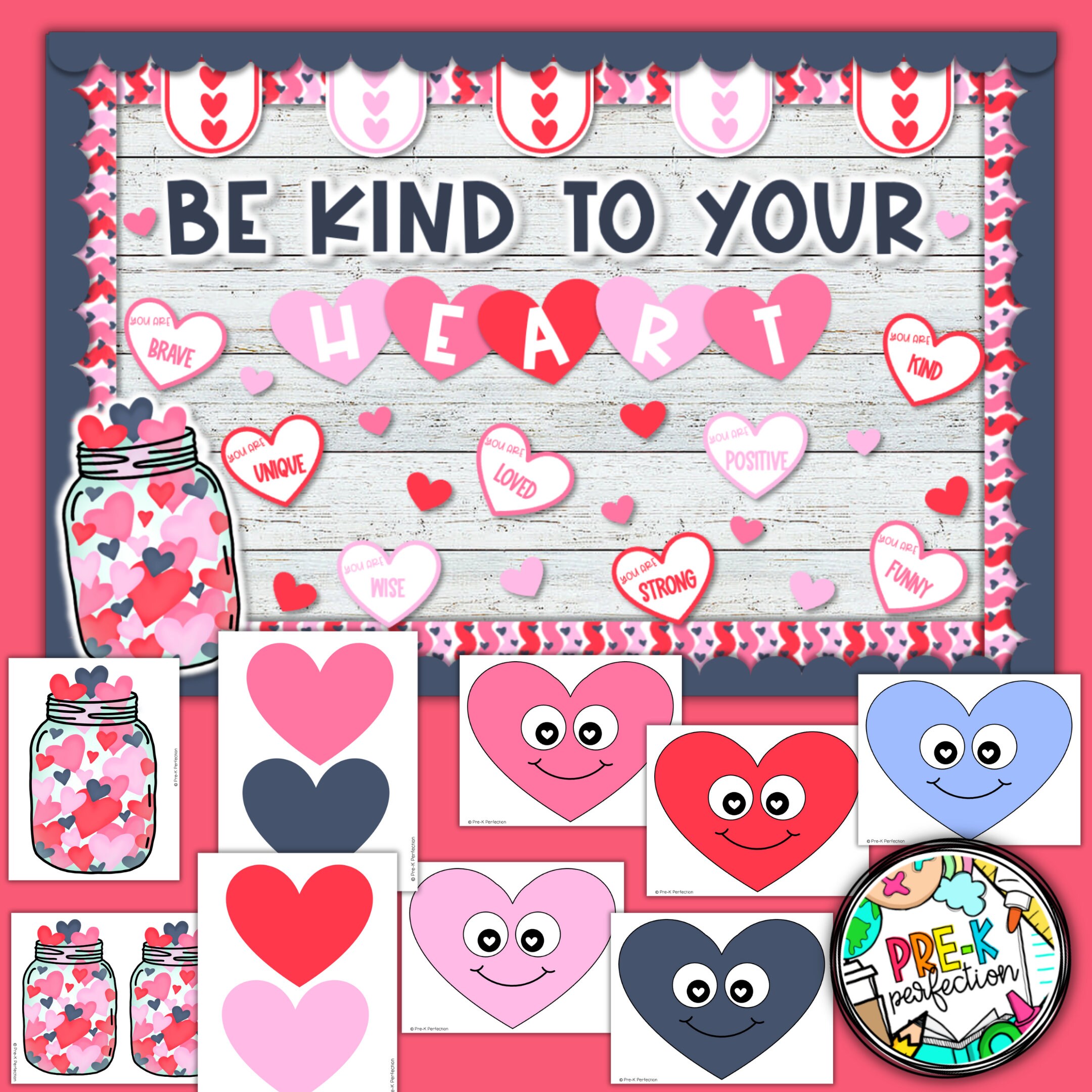 Be Kind Bulletin Board: Valentine's Day Affirmation Hearts (digital ...