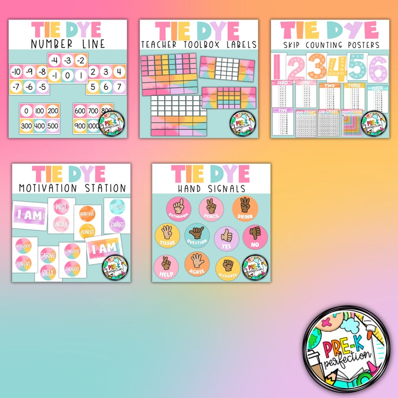 Rainbow Tie Dye Classroom Decor Bundle (digital Download) - Etsy