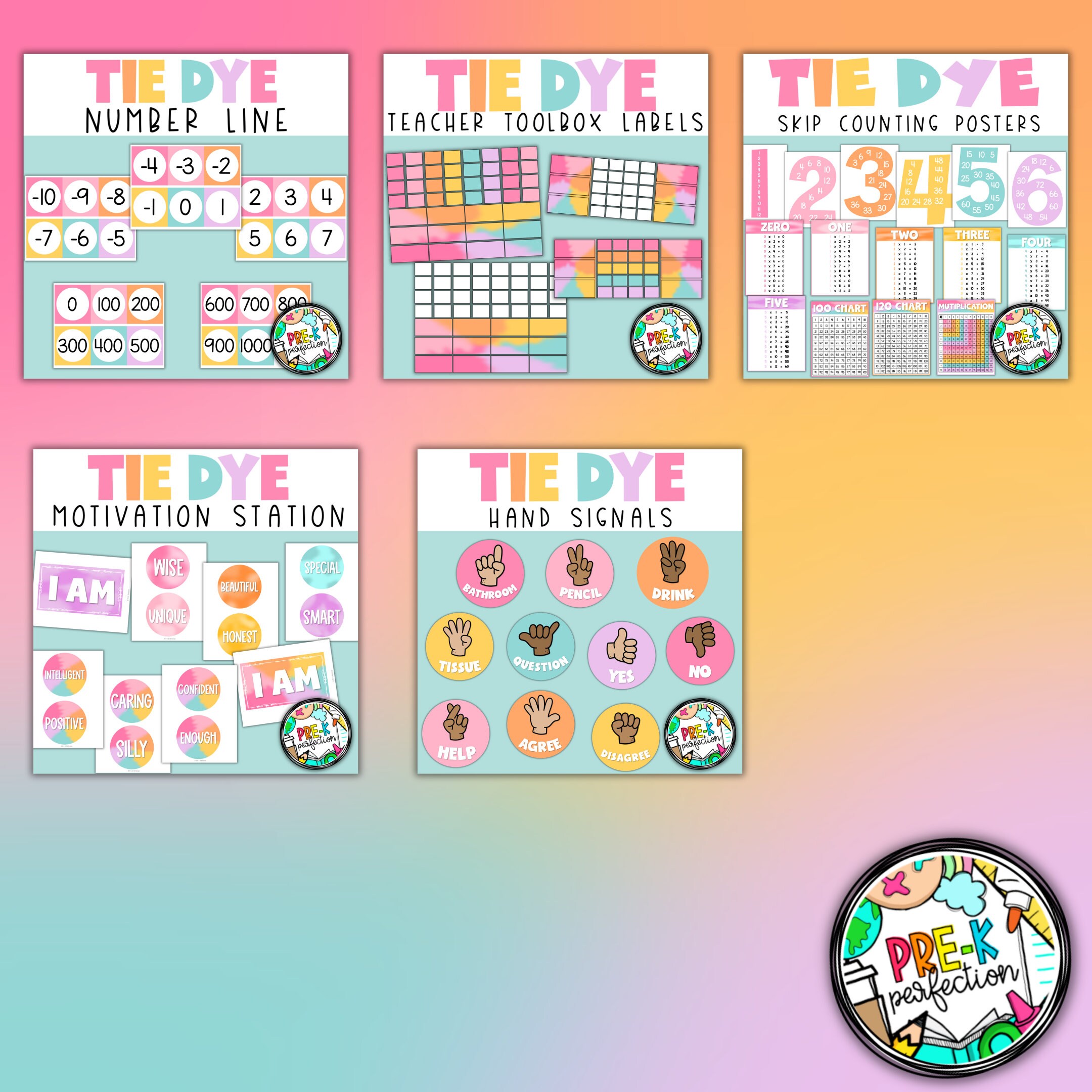 Rainbow Tie Dye Classroom Decor Bundle (digital Download) - Etsy