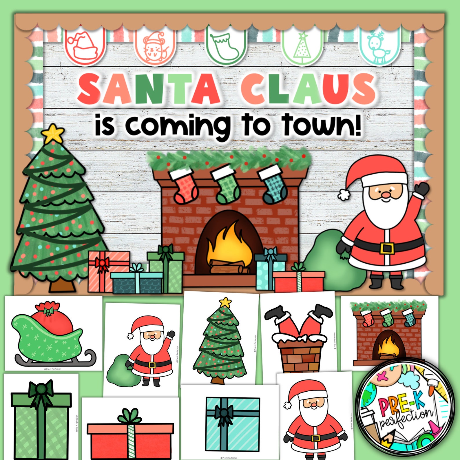 Santa Christmas Bulletin Board Kit: Holiday Classroom Decor (digital ...
