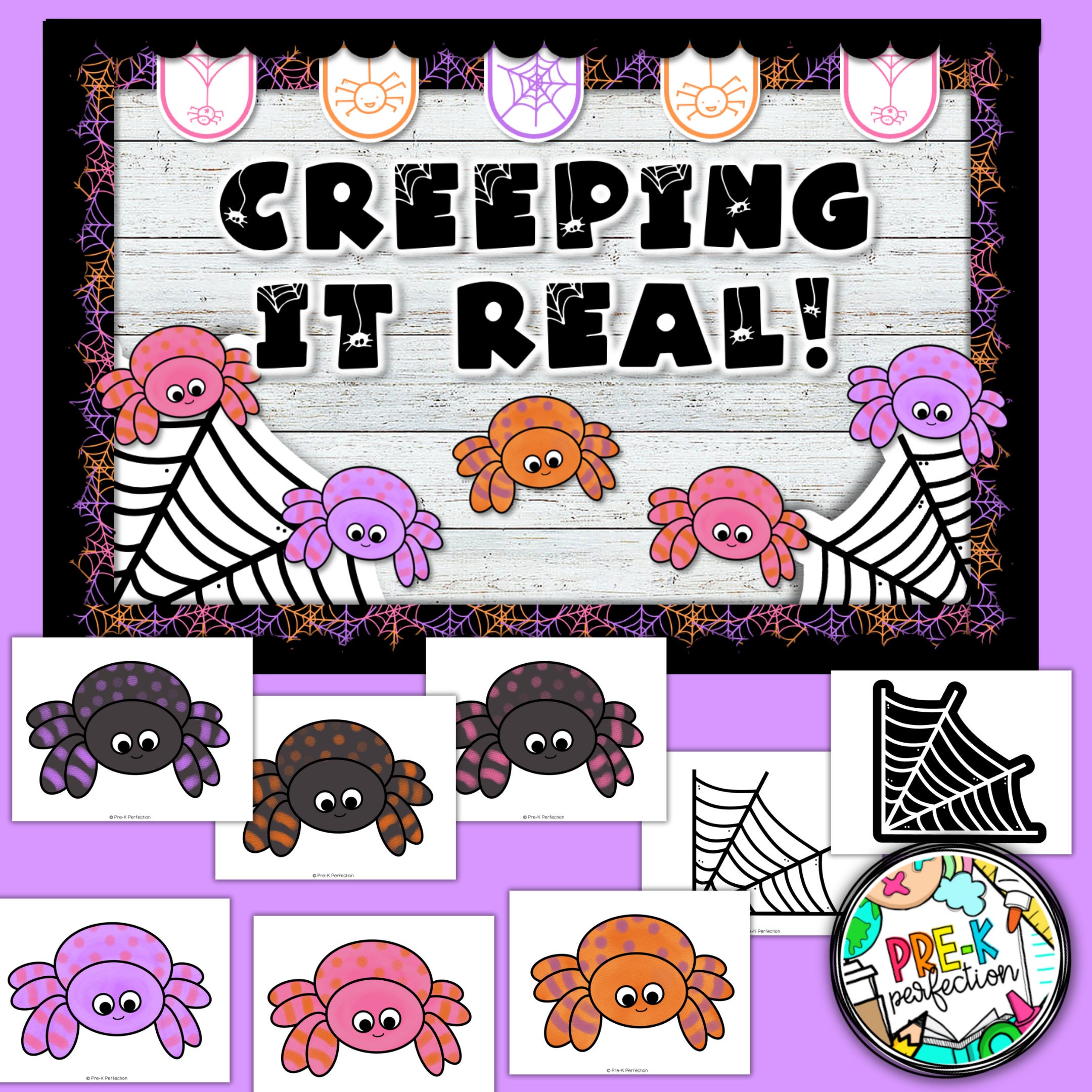 Halloween Spider Bulletin Board Kit: Creeping It Real Decor (digital ...