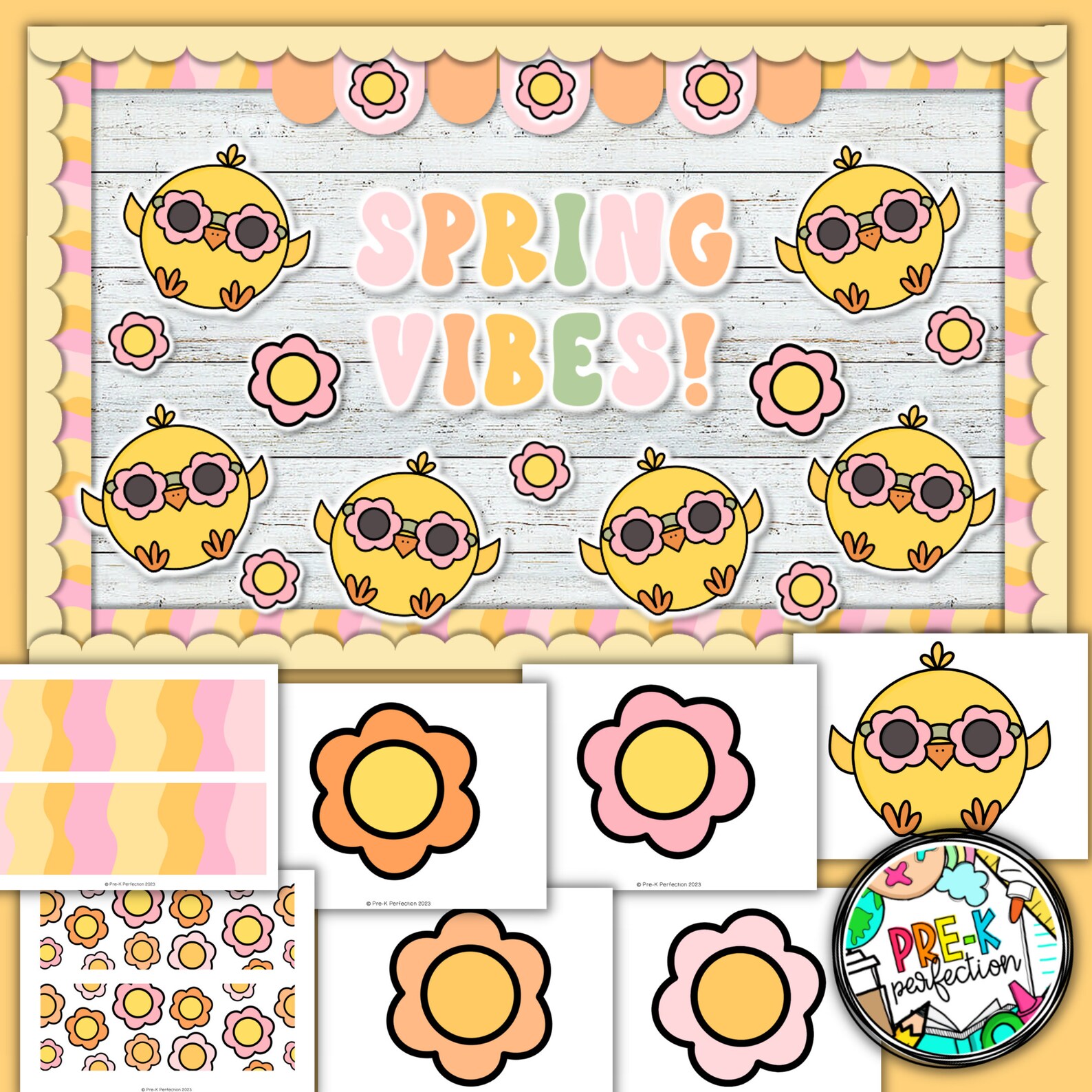 Groovy Spring Chick Bulletin Board: Classroom Decor (digital Download ...