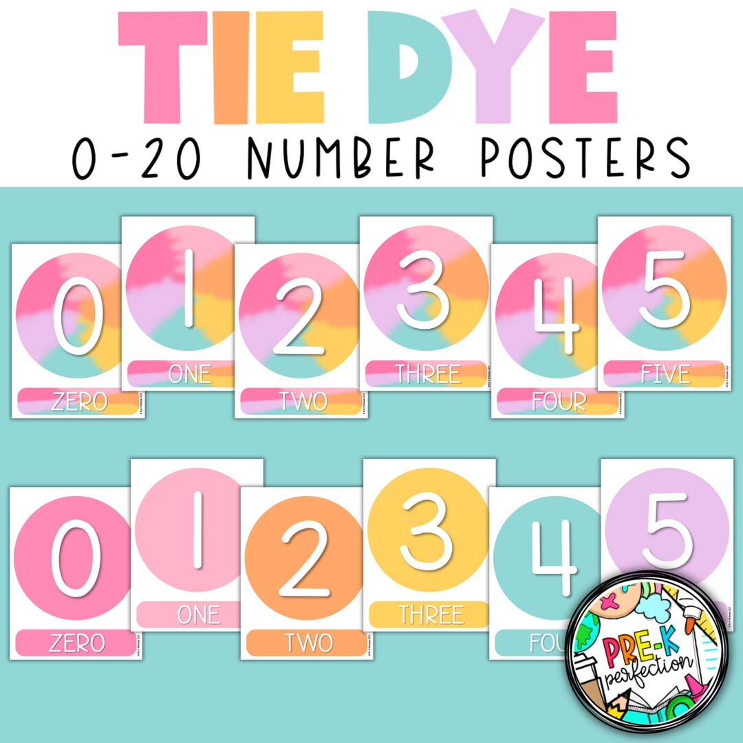 Tie Dye Classroom Decor | 0-20 Number Posters | Funky Tie Dye Decor ...