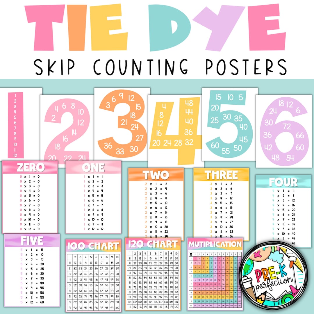 Tie Dye Classroom Decor | Skip Counting Posters Decor | Funky Tie Dye ...
