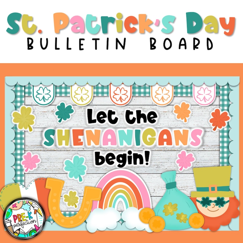 St. Patrick's Day Bulletin Board, Rainbow Decor, Groovy Leprechaun ...