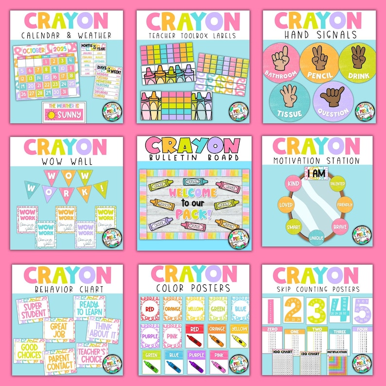 Crayon Classroom Decor Bundle: Bright Posters (digital Download) - Etsy