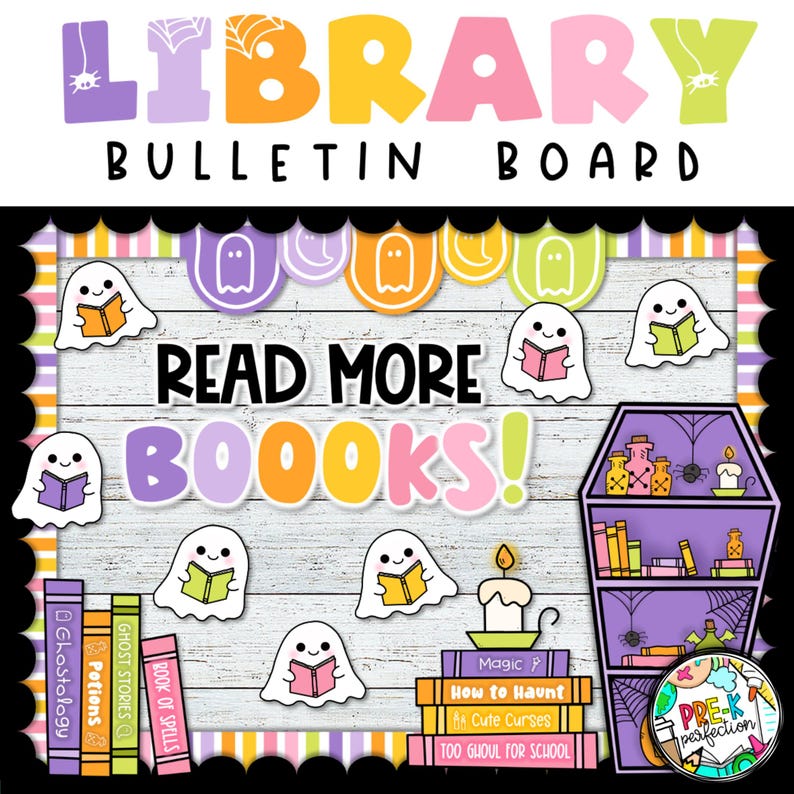 Halloween Library Bulletin Board Kit: Ghosts, Books, Potions (digital ...