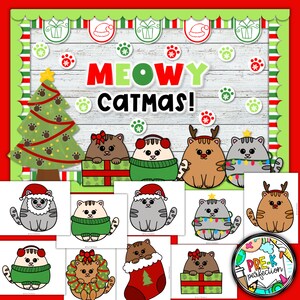 Meowy Christmas Bulletin Board | Christmas Cat Bulletin Board | Holiday ...