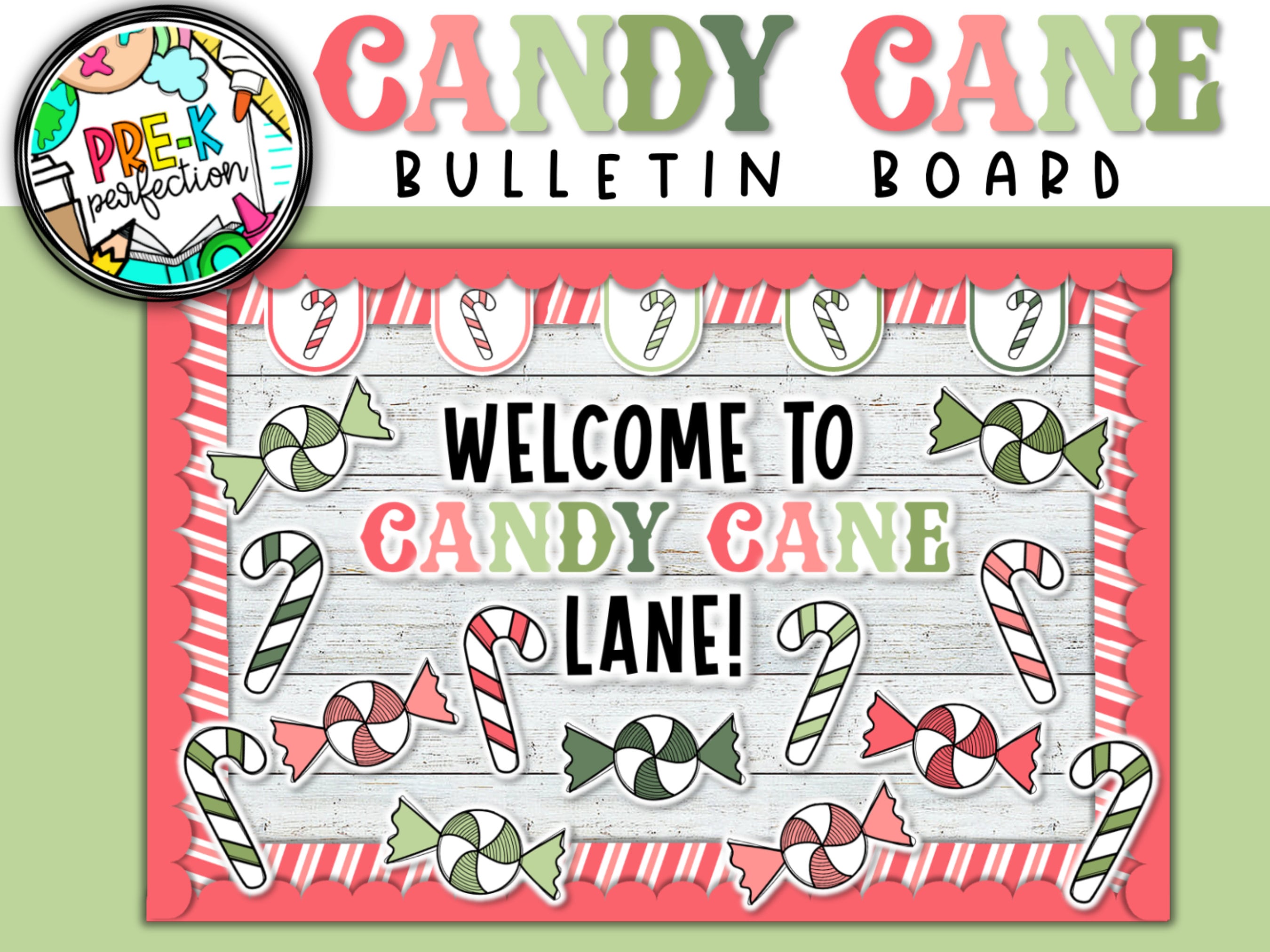 Candy Cane Lane Bulletin Board Kit: Holiday Classroom Decor (digital ...