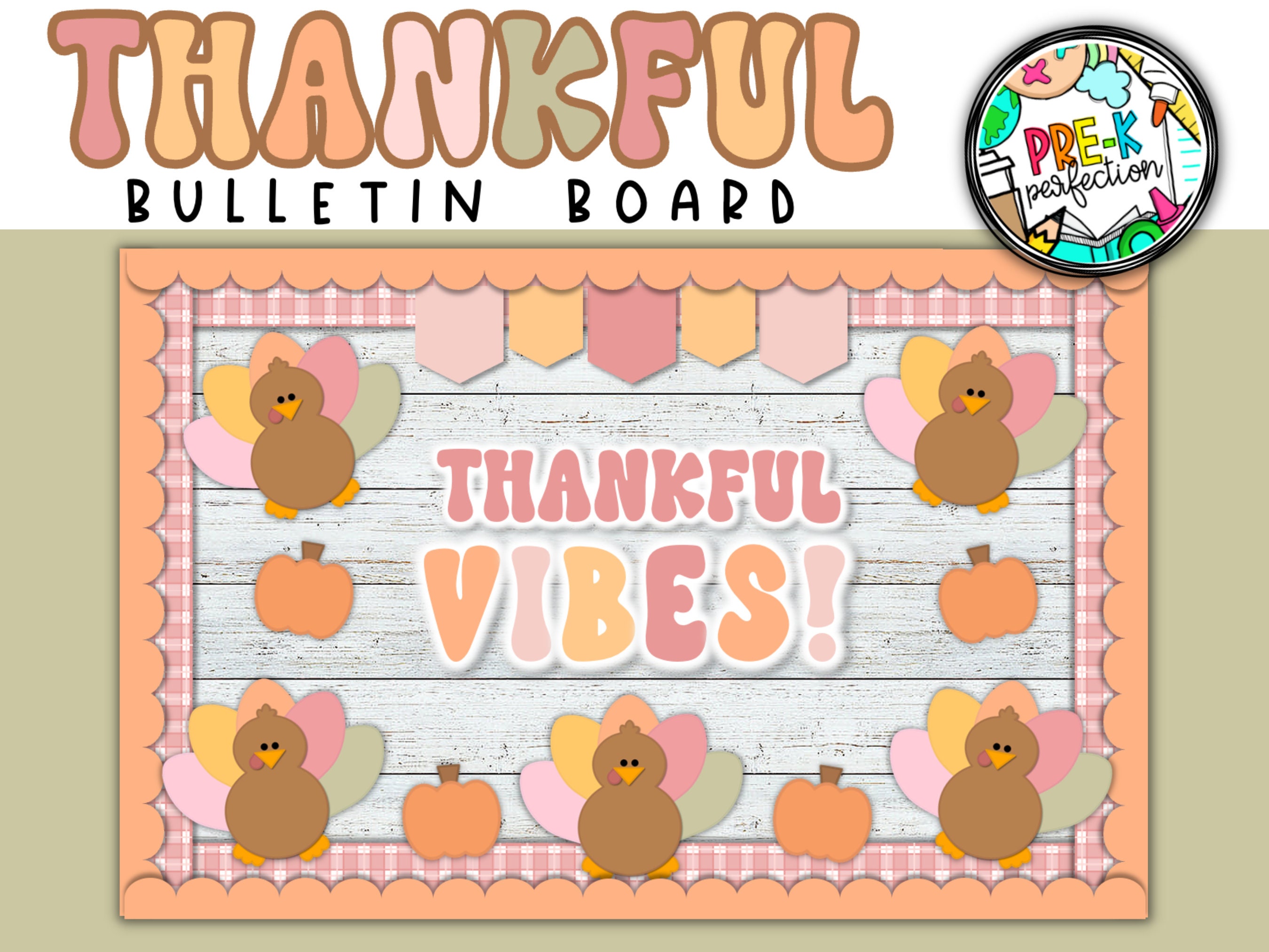 Retro Thanksgiving Bulletin Board Kit: Turkey & Pumpkin Decor (digital ...