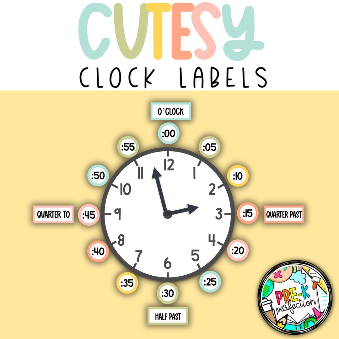 Cutesy Classroom Decor | Clock Labels | Pastel Doodle Decor | Pastel ...