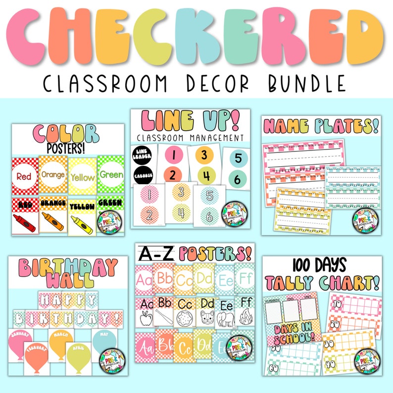 Retro Rainbow Checkered Classroom Decor Bundle (digital Download) - Etsy