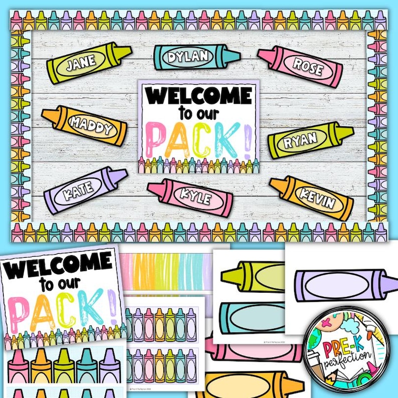 Back to School Crayon Bulletin Board Kit: Rainbow Classroom Decor ...