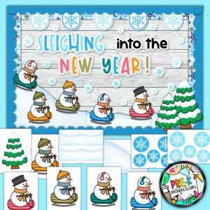 Sleighing Into Winter Bulletin Board | New Years Bulletin Board ...