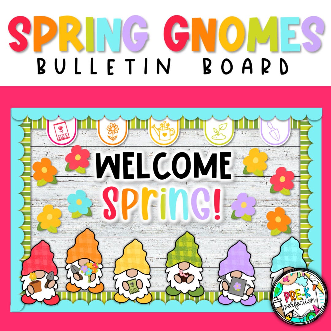 Spring Gnome Bulletin Board, Spring Flower Decor, Gardening Gnomes ...