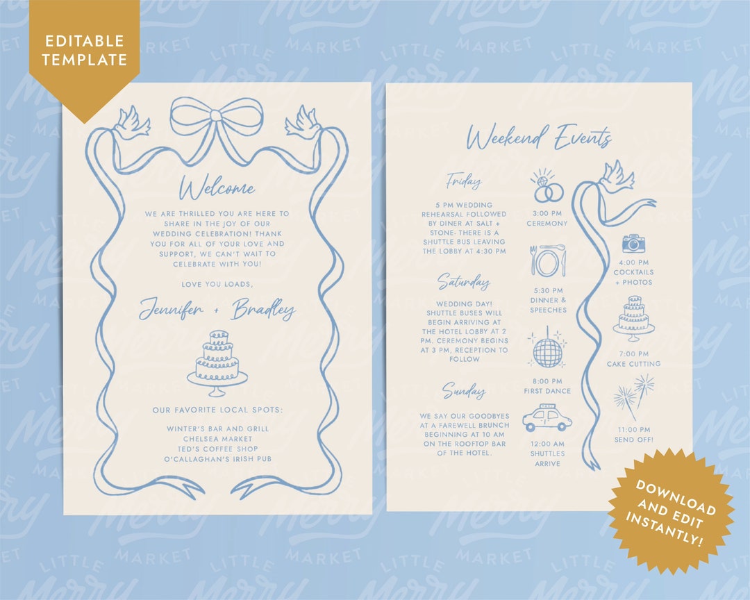 Wedding Welcome Letter + Itinerary Template | Wedding Weekend Timeline ...